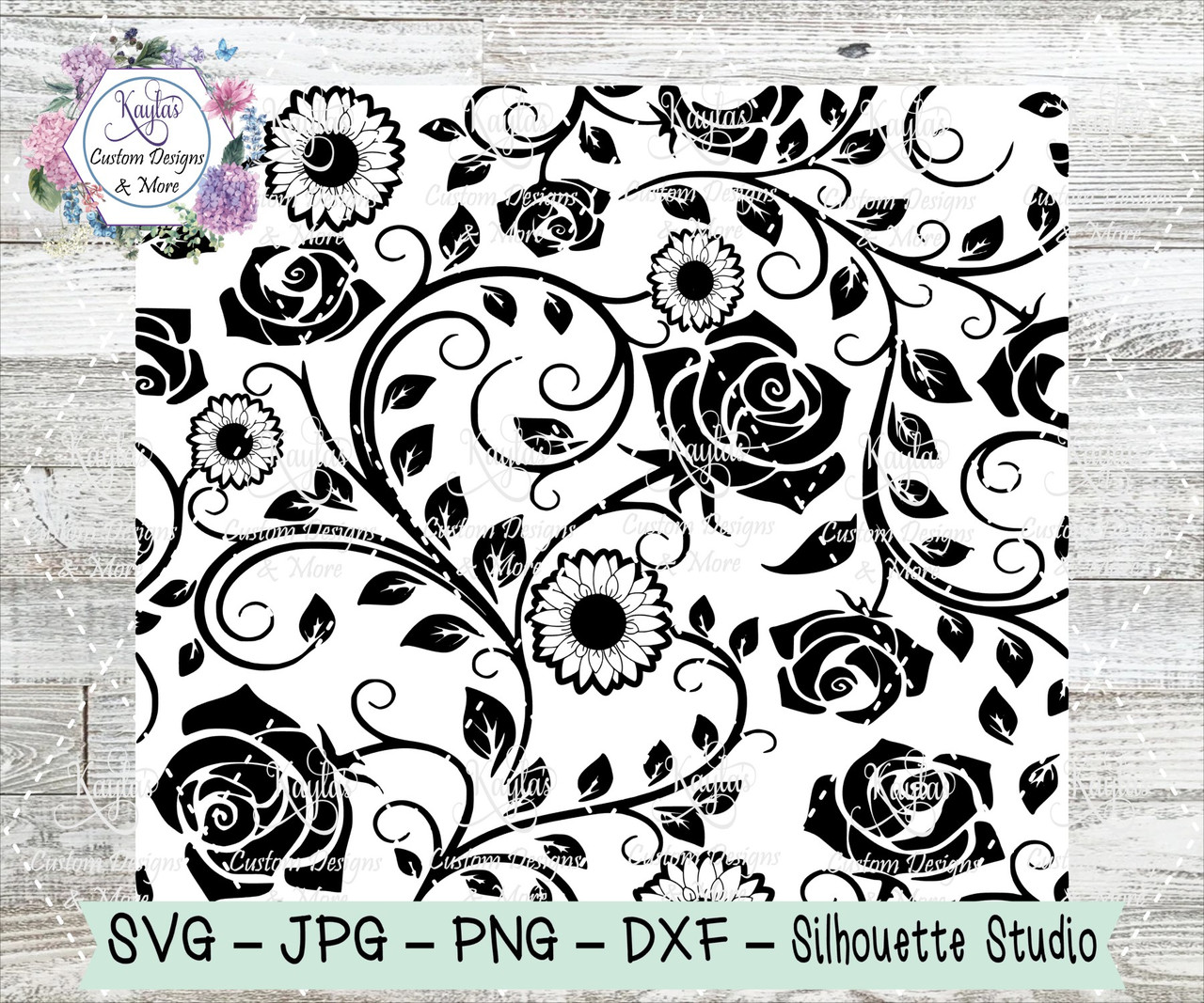 Roses and Sunflowers Burst Tumbler Template Digital Download