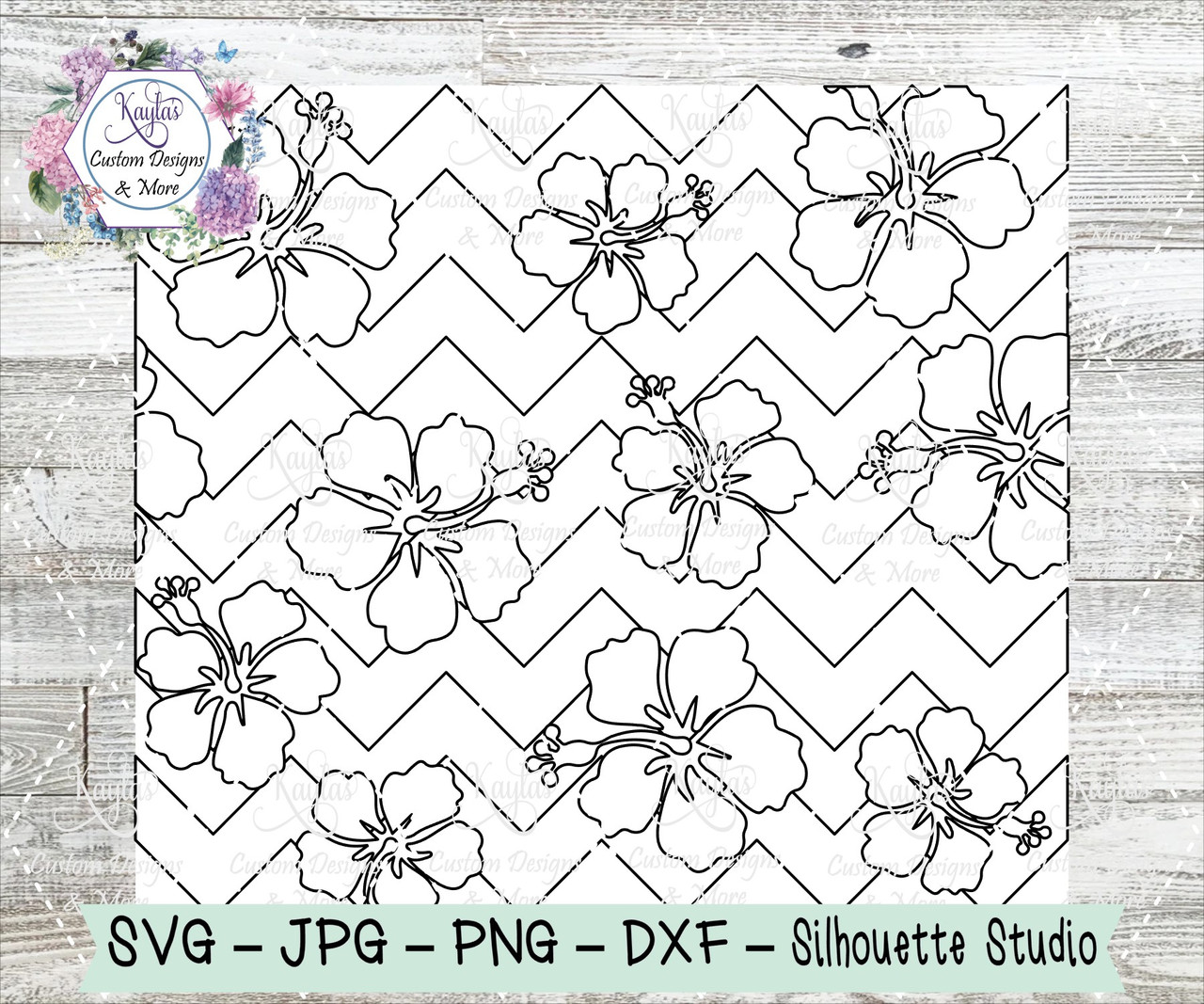 Chevron Hibiscus Burst Tumbler Template Digital Download