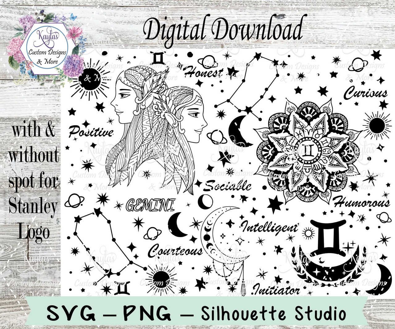 Gemini Zodiac Sign SVG Tumbler Template Digital Download