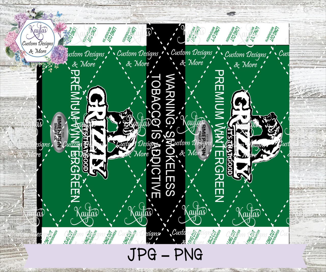 Grizzley Chewing Tobacco Wintergreen Long Cut Tumbler Wrap Digital Download