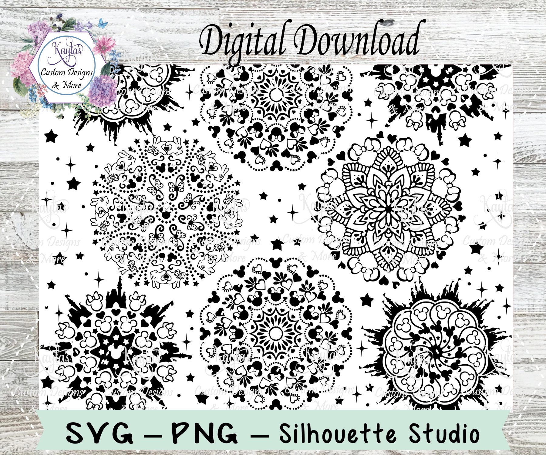 Disney Mandalas SVG Tumbler Template Digital Download