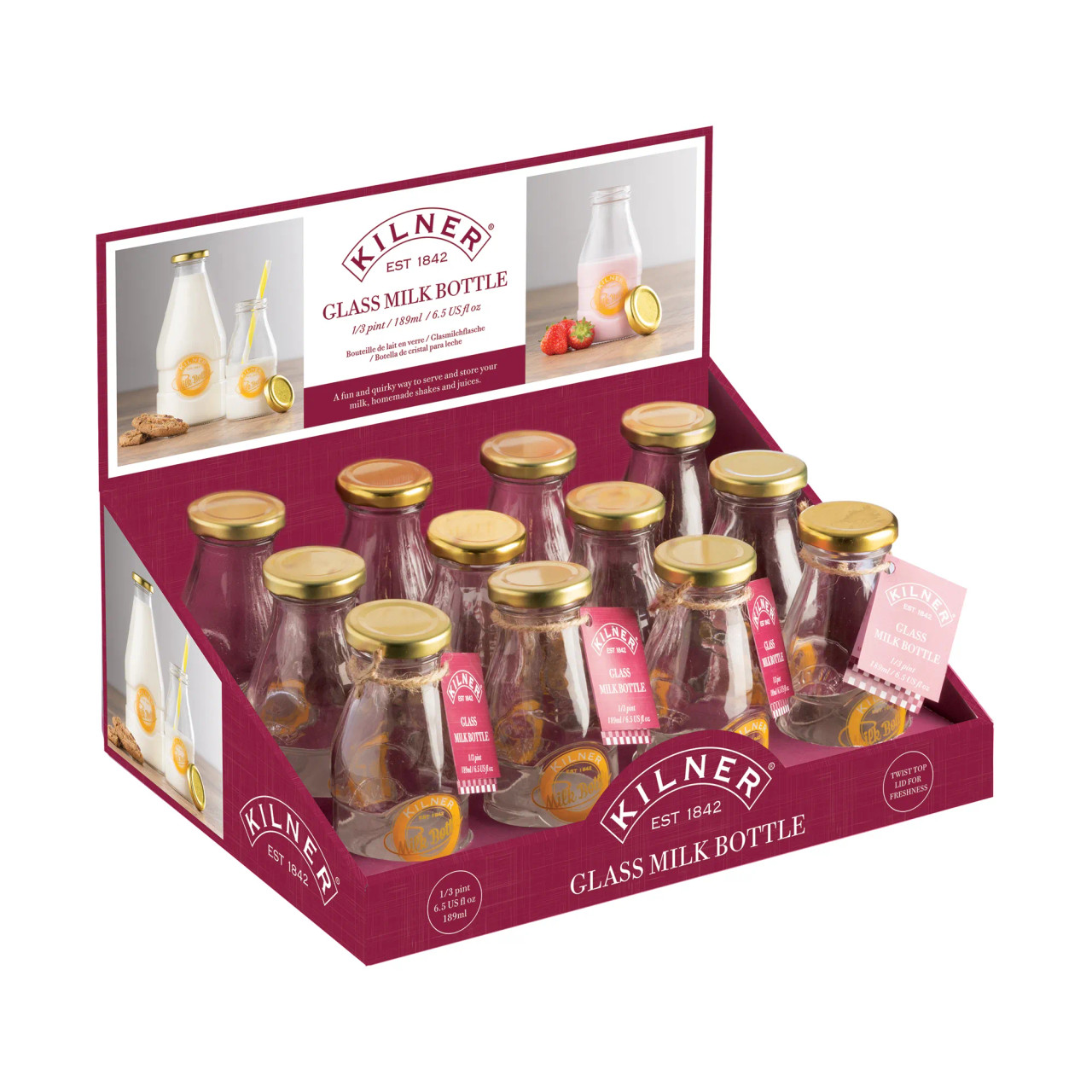 Kilner 189ml Milk Bottles | Small Glass Milk Bottle