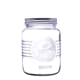 Mason Jar - 1L Old Fashioned Jar with Silver two piece lid - Ideal for ...