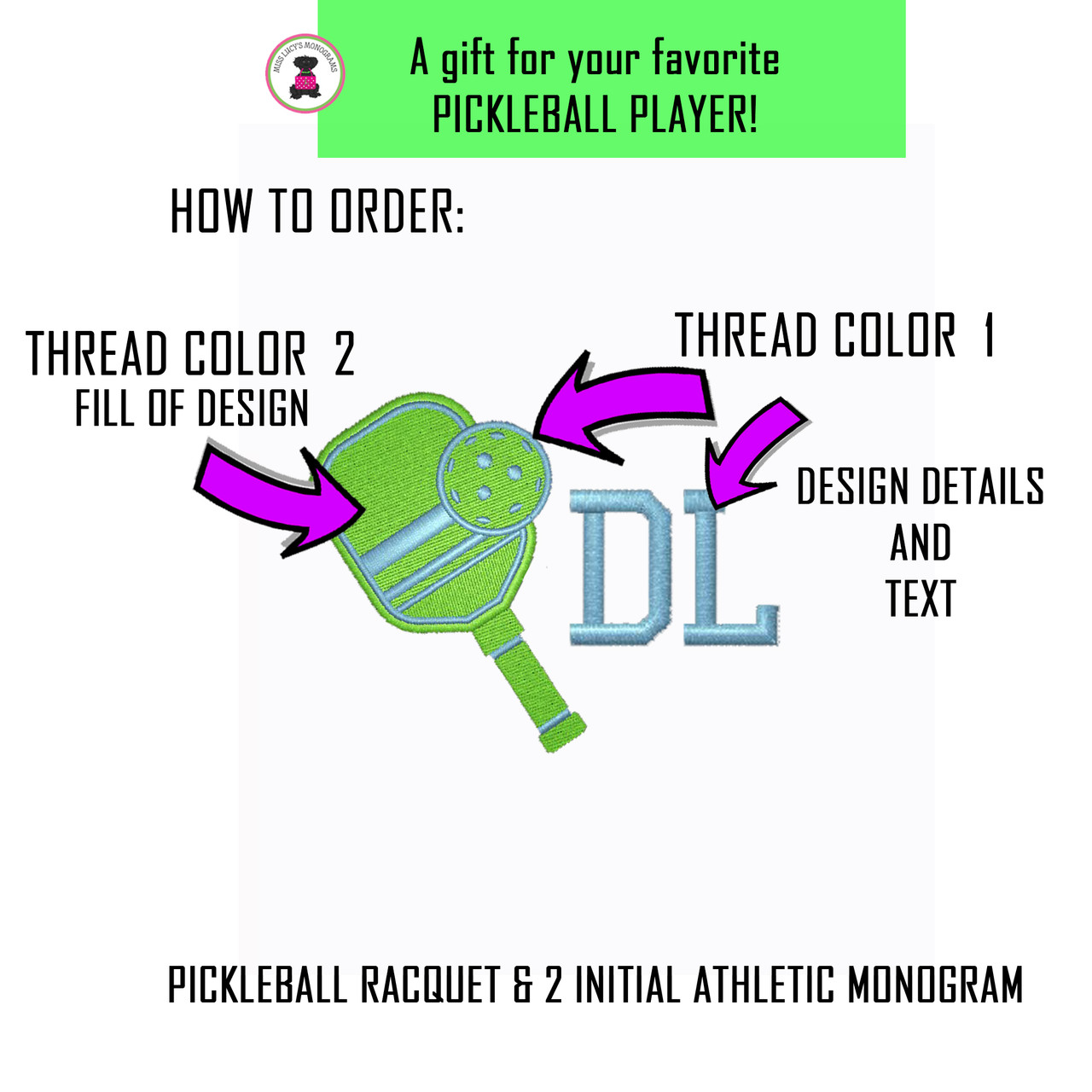 Pickleball Custom Design FOR HIM - 2 Initial Athletic - Deluxe Waxed ...