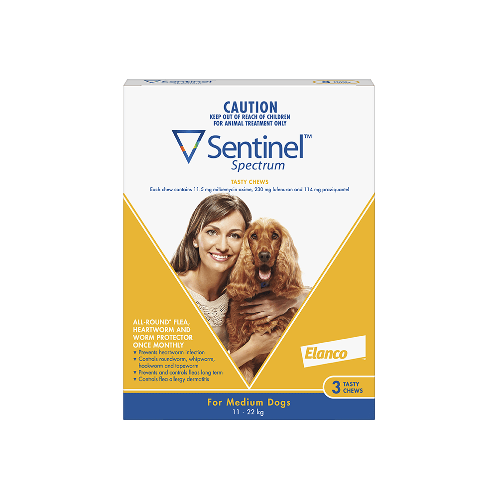 Sentinel Spectrum Tasty Chews for Medium Dogs 11-22 kg - Yellow 3 Pack ...