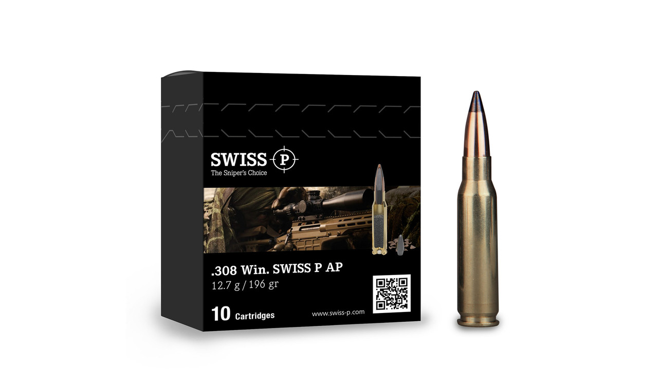 Swiss P .308 Win Armor Piercing Ammo 196 Grain Tungsten Carbide Core