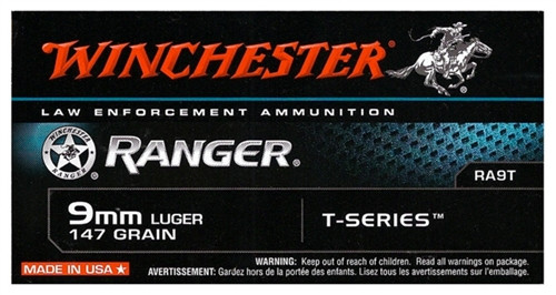 Winchester 9mm Luger Ammo 147 Grain Ranger T-Series Jacketed Hollow Point