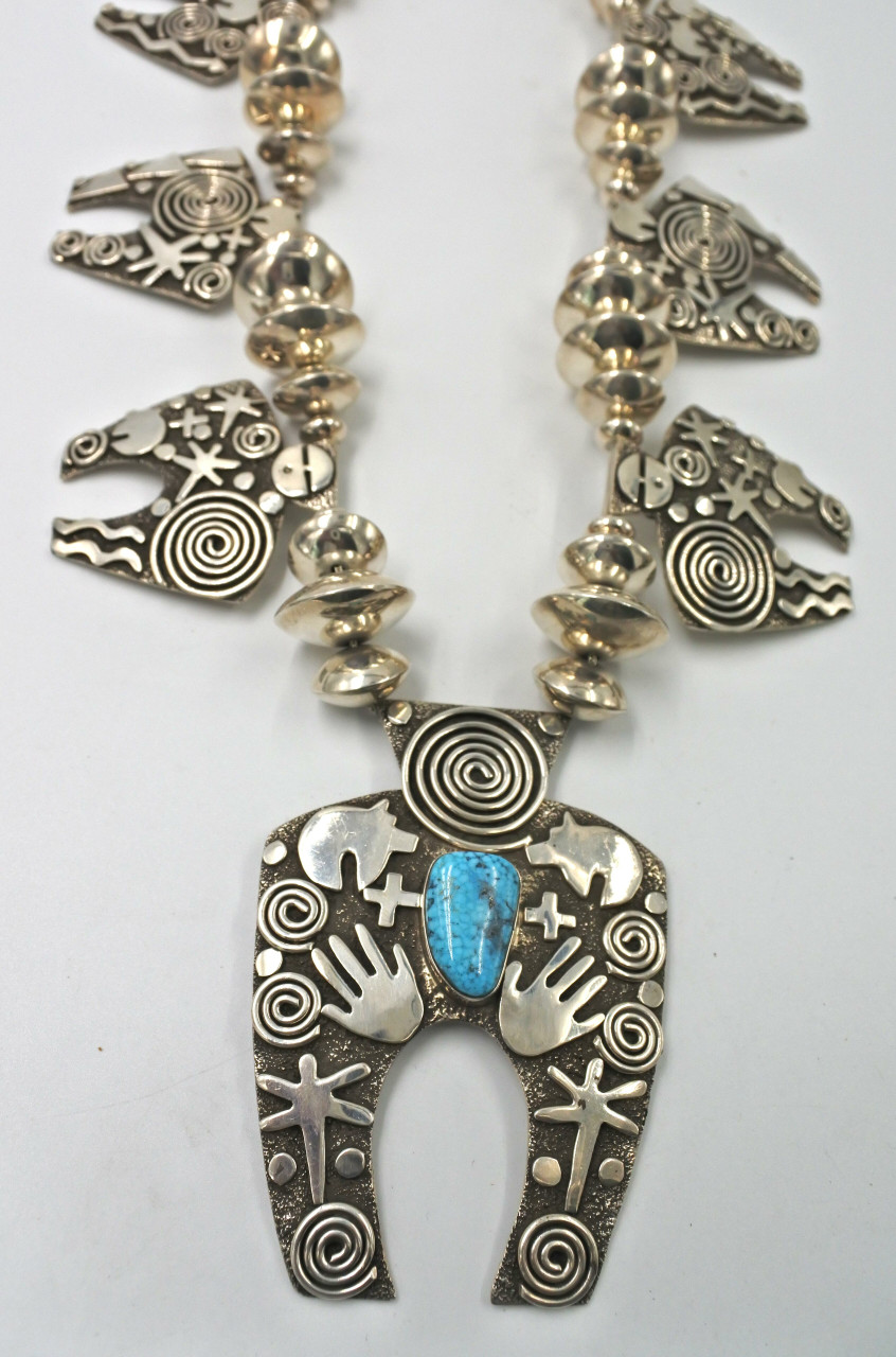 Alex Sanchez Kingman Waterweb Turquoise Squash Blossom Necklace 30 ...