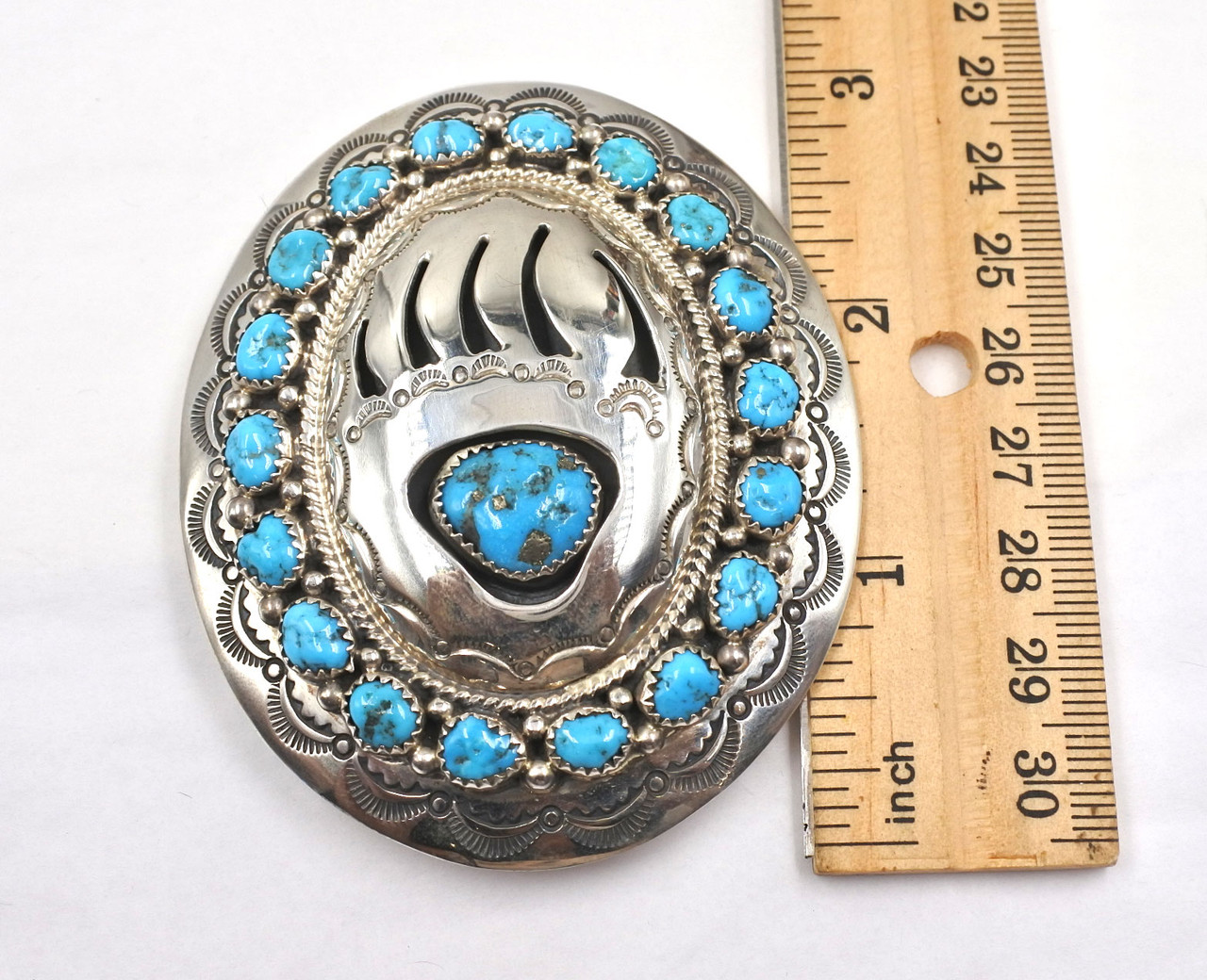 Sterling Silver Navajo Shadow Box Turquoise Belt Buckle