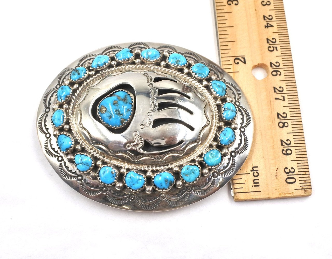 Sterling Silver Navajo Shadow Box Turquoise Belt Buckle