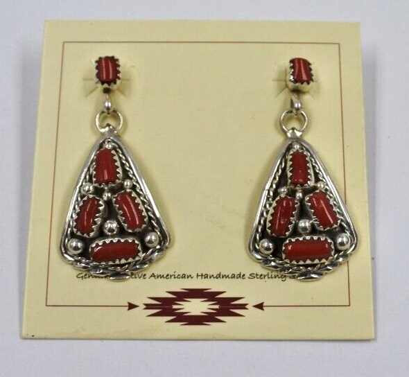 Navajo Red Coral Sterling Silver Earrings Melvin Chee
