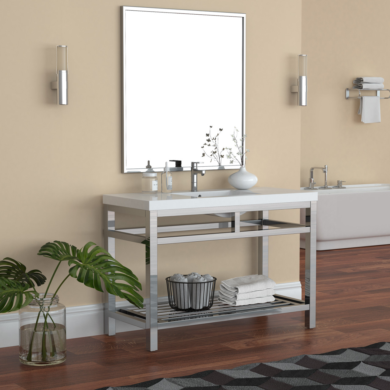 OTTO 48" STAINLESS STEEL CONSOLE W/ WHITE ACRYLIC SINK - CHROME/BRUSHED ...