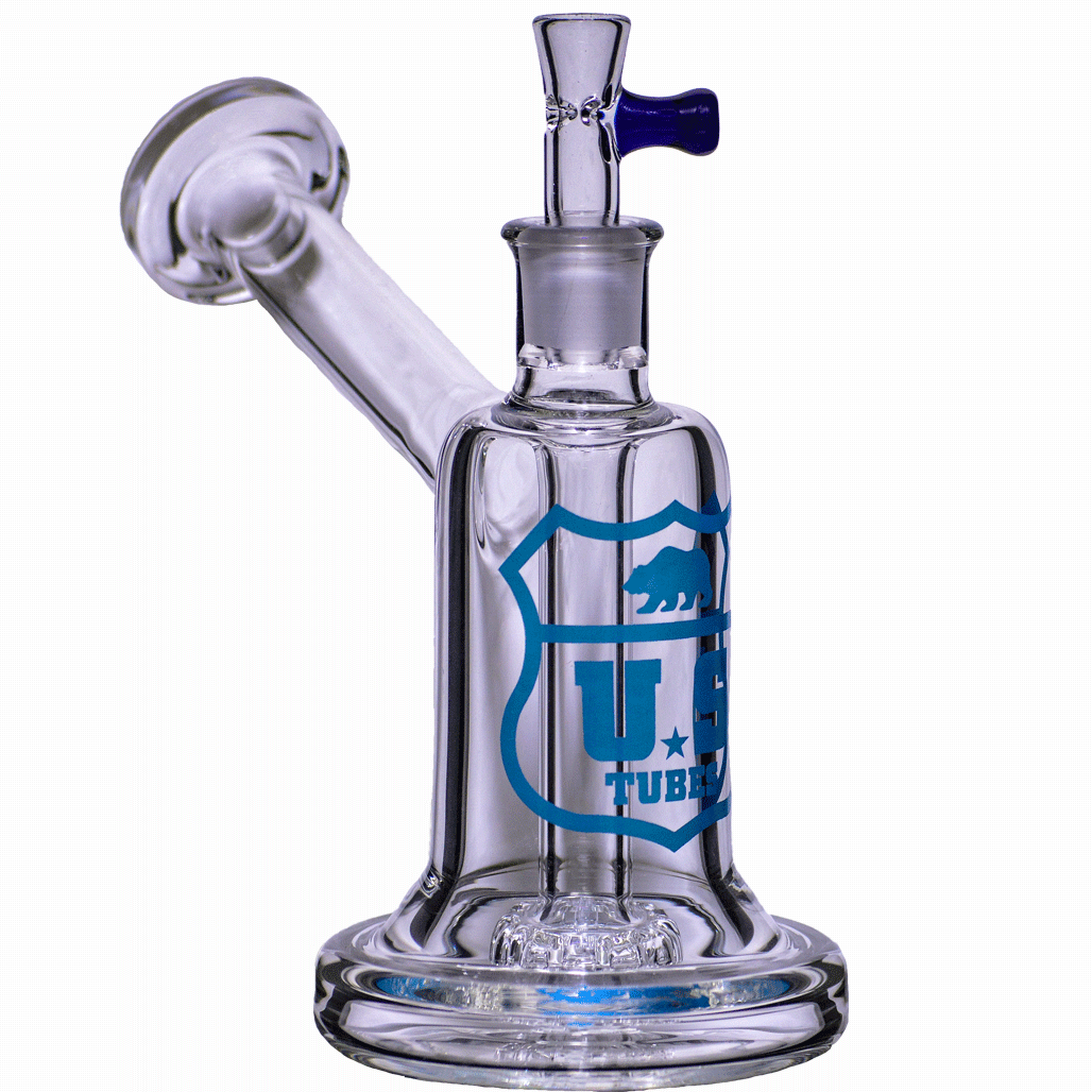 US Tubes Small Showerhead Bubbler Blue Logo