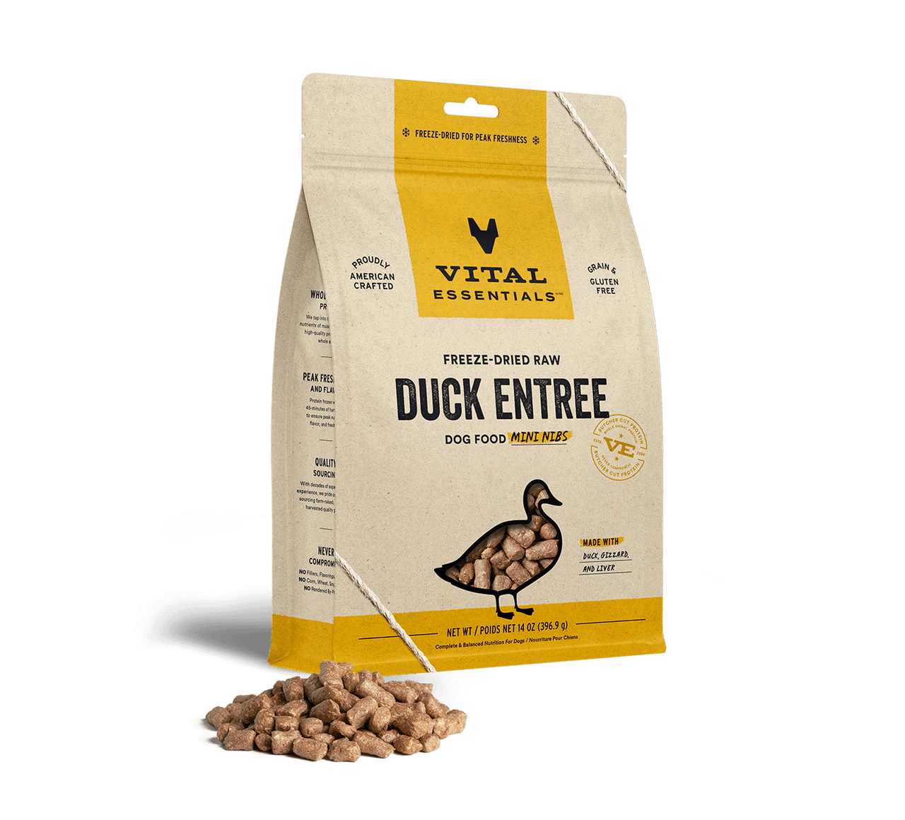 Vital Essentials Freeze-Dried Raw Entree Dog Food Mini Nibs Duck 14oz ...