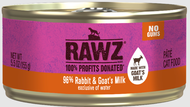 Rawz Canned Cat Food 96% Rabbit & Goats Milk Pate 5.5oz - Pet Food ...