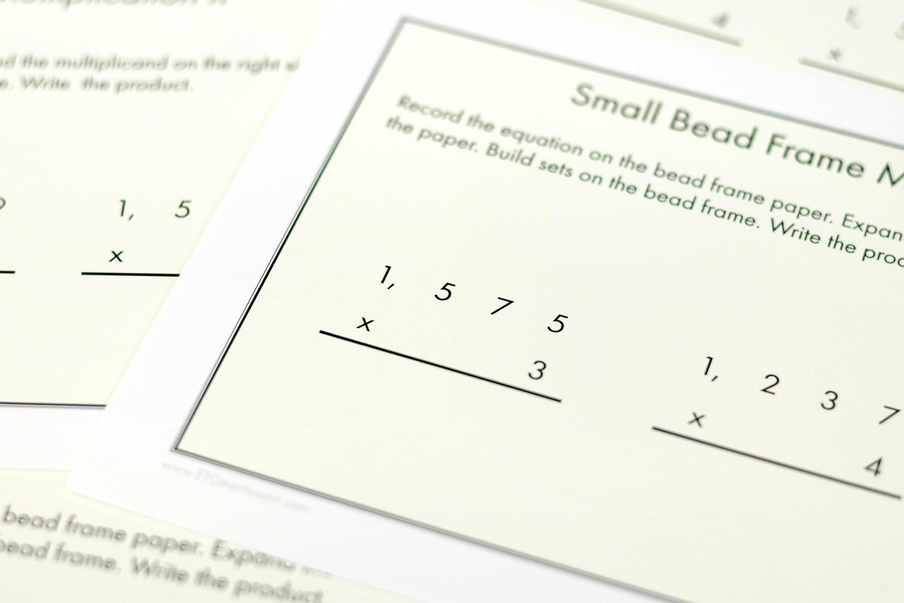 Small Bead Frame Multiplication Task Cards. Level 3-6 | ETC Montessori