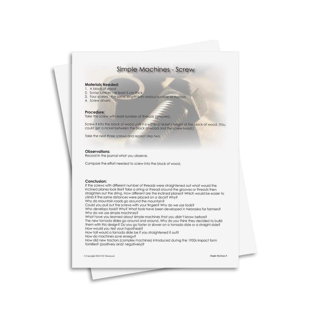 Physics: Simple Machines - Homeschool Edition - ETC Montessori Online