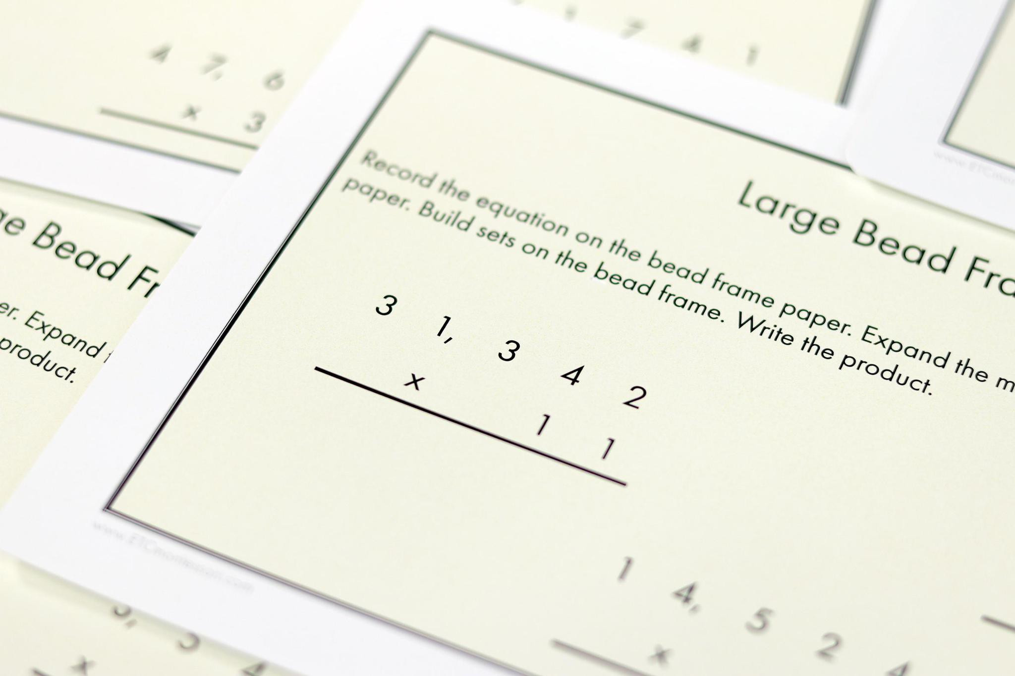 Large Bead Frame Multiplication Task Cards. Level 3-6 | ETC Montessori