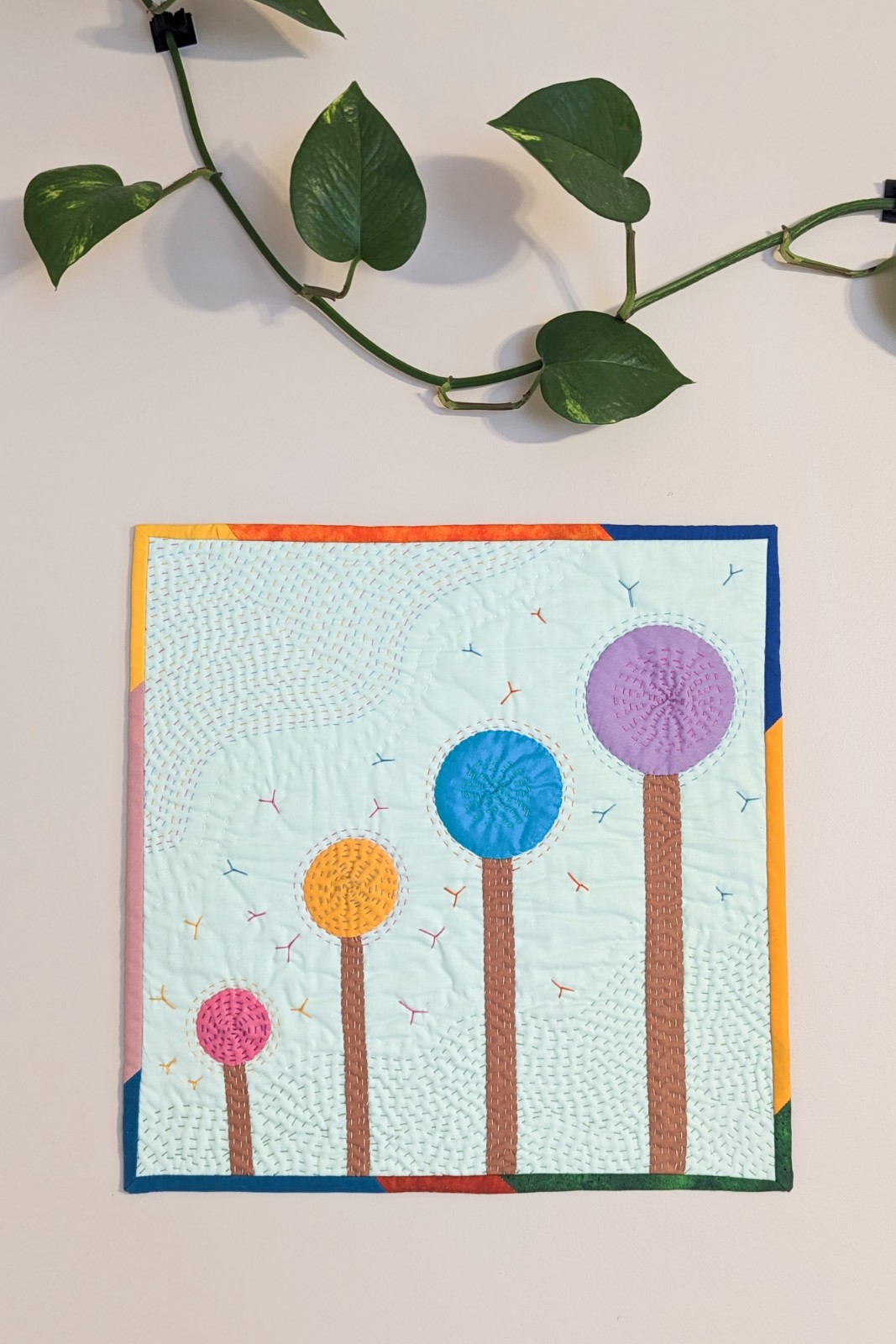 Applique and Hand Quilting DANDELION SPRING Mini Quilt - Cotton Cuts