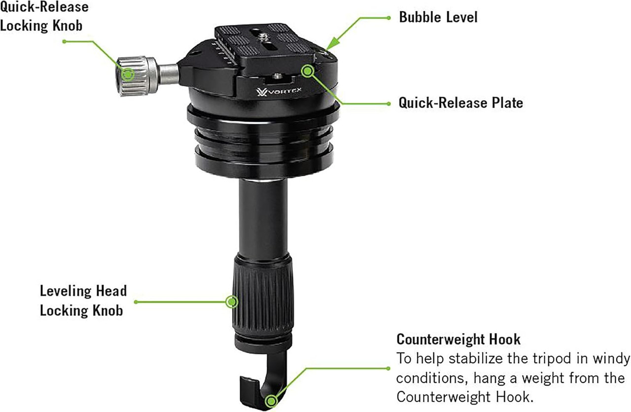Vortex Optic Radian Tripod Leveling Head +/-15 Degrees Max Load 44 LBS ...