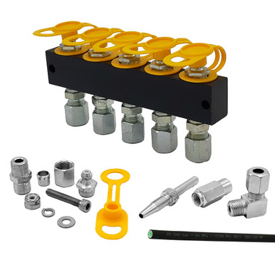 5 Point Remote Grease Manifold Kit - Complete with Fittings, Hose and ...