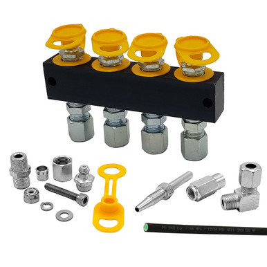 4 Point Remote Grease Manifold Kit - Complete with Fittings, Hose and ...