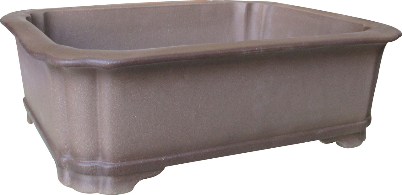 18" Rectangular Unglazed Bonsai Pot with Double Indented Corners