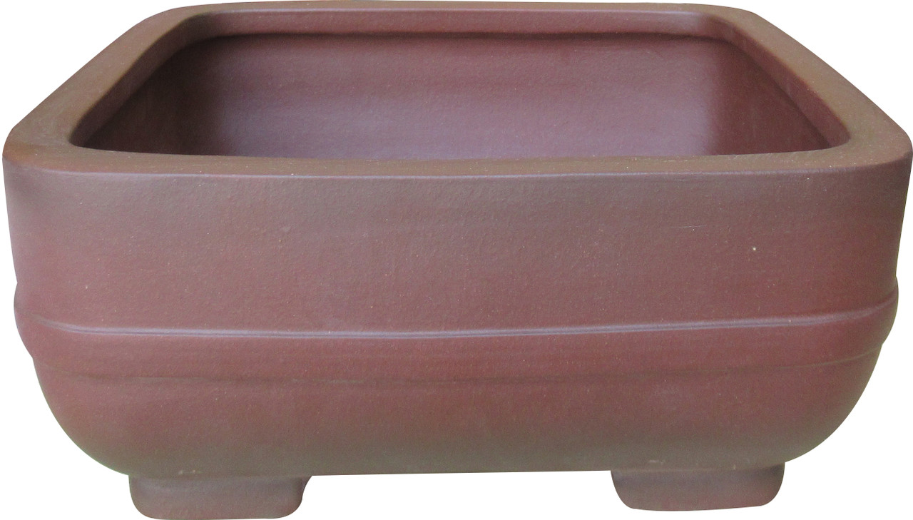 11" Unglazed Deep Belted Square Bonsai Pot