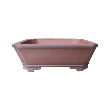 11" Slanted Indented Corner Rectangular Unglazed Bonsai Pot