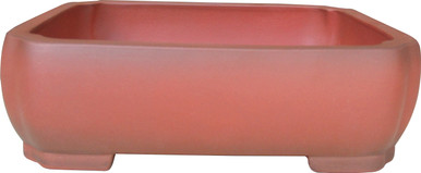 8" Rectangular Rounded Sides Indented Corners Bonsai Pot Red Clay