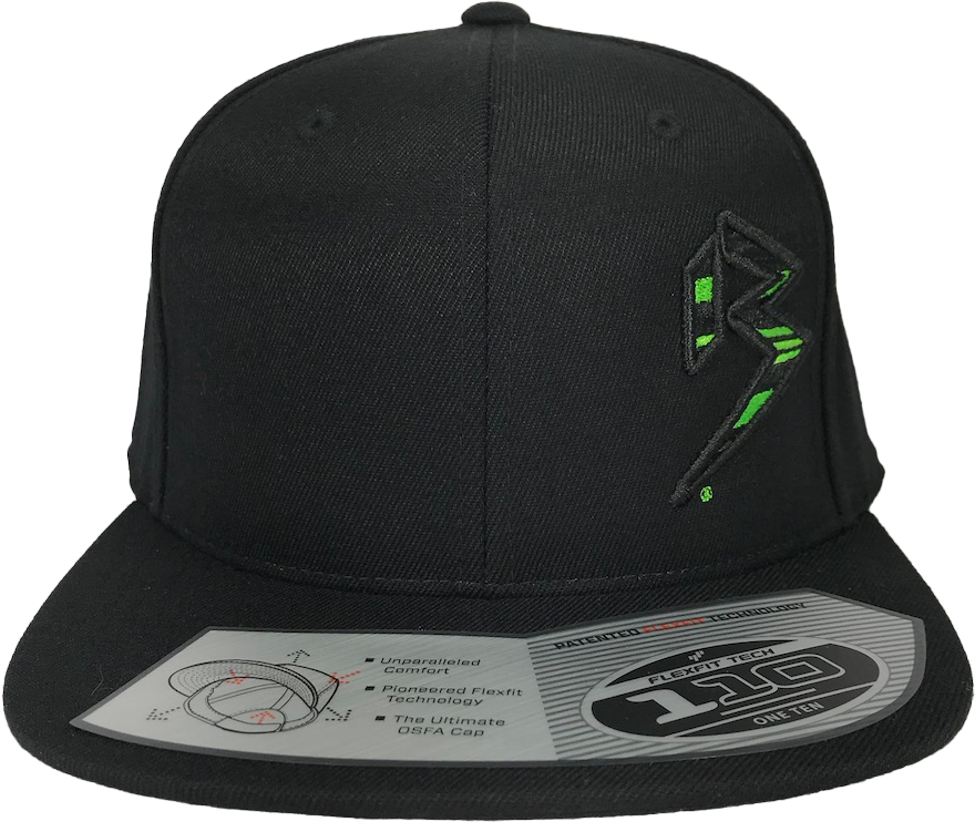 BLITZ Hat Blk/Neon Green on all Black 110 Snapback Flat Bill hats ...
