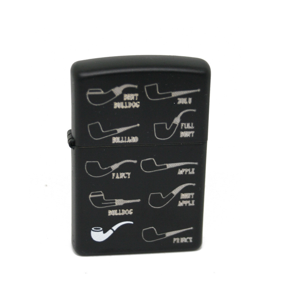 Zippo - 218PL Matte Black Pipe Lighter Engraved with Pipe Shapes - GQ ...