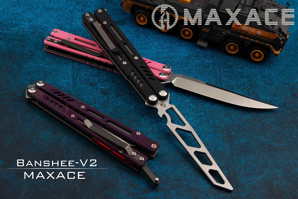 Maxace Knives MBIV Banshee V2 Butterfly Knife Drop Point Stonewash ...