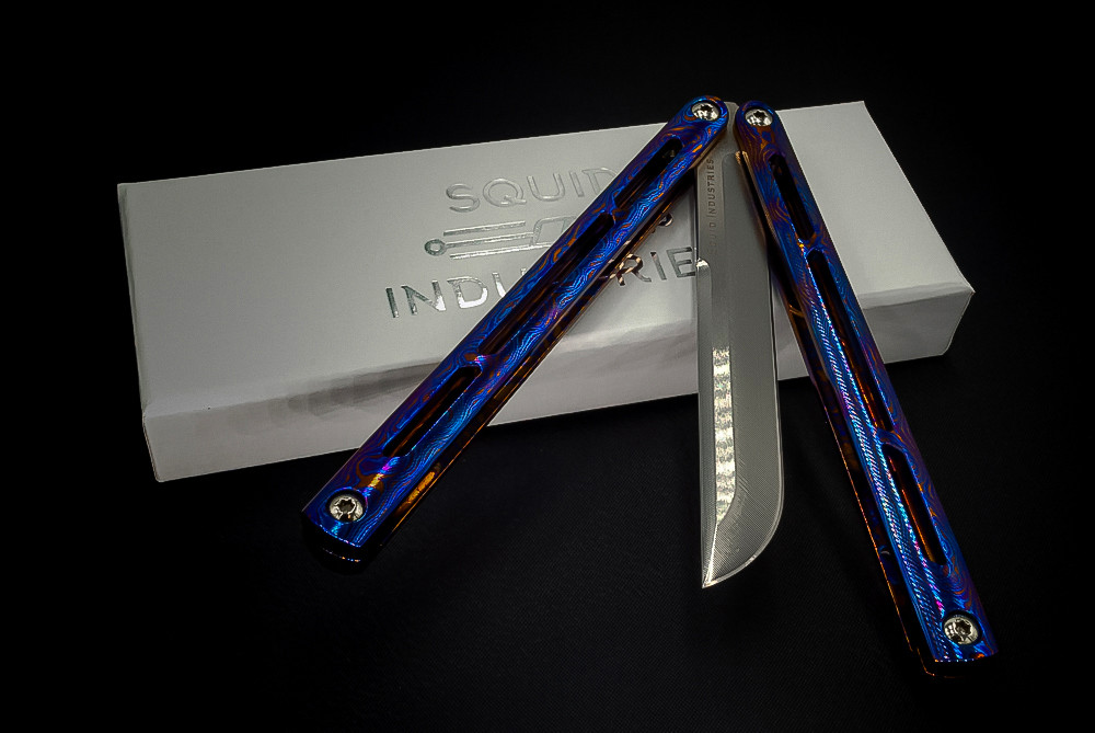 Squid Industries Timascus Tsunami Butterfly Balisong Tanto Satin Blade ...
