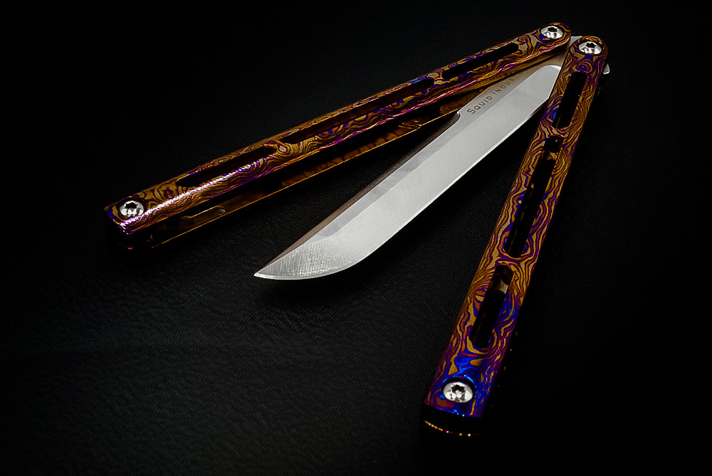 Squid Industries Timascus Tsunami Butterfly Balisong Tanto Satin Blade ...