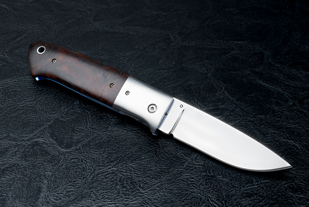 Terry Knipschield Custom Blue Liner Lock Mirror Polished Drop Point ...