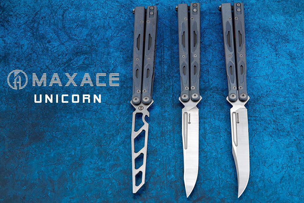 Maxace Knives Unicorn Butterfly Knife Satin / Stonewash Spearpoint ...