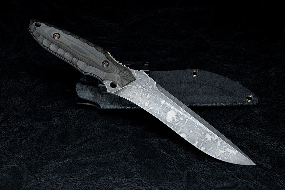 Kikuo Matsuda Custom Knives 10.375" Fixed Blade Acid Etched w/ Black/OD ...