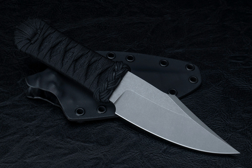 BRT Bladeworks Hybrid Bowie Fixed Blade Knife Stonewash Blade w/ Black ...