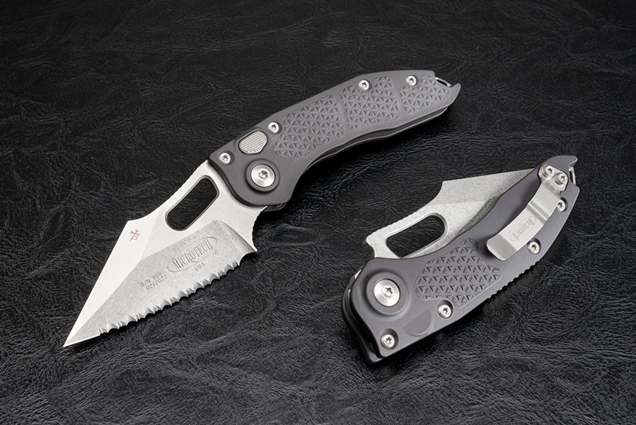 Microtech Knives Stitch A Automatic Knife Stonewash Serrated Blade W