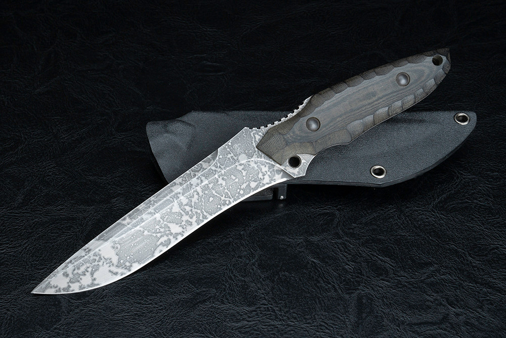 Kikuo Matsuda Custom Knives 10.375" Fixed Blade Acid Etched w/ Black/OD ...