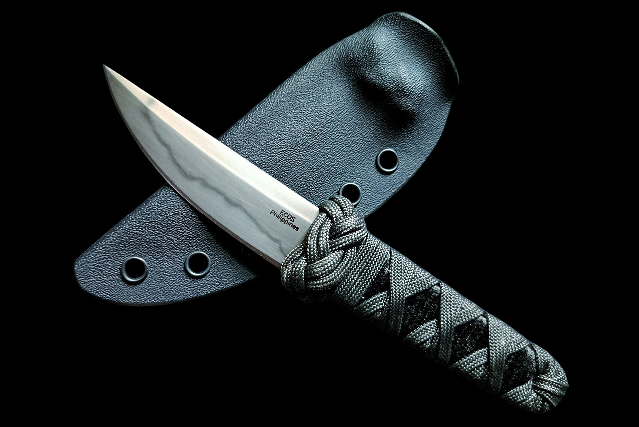 Ecos Knives 7" Kwaiken Hamon Lined Blade w/ Black Turk Paracord / Black ...