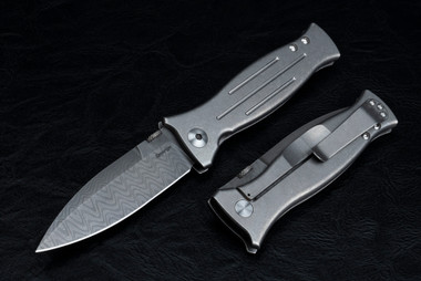 Les George Knives MK3 Folding Knife Damascus Blade w/ Stonewash ...