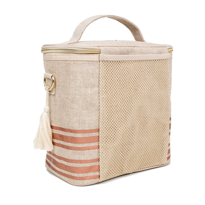 SoYoung Linen Rose Gold Horizontal Stripe Lunch Bag - iLIKENEW