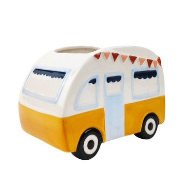 Retro Caravan Planter Mustard & Blue - Cape View Nursery
