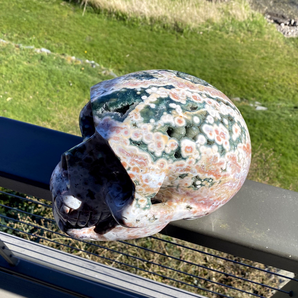 Raven's Hand Carved Gigantic AAA Ocean Jasper Crystal Skull