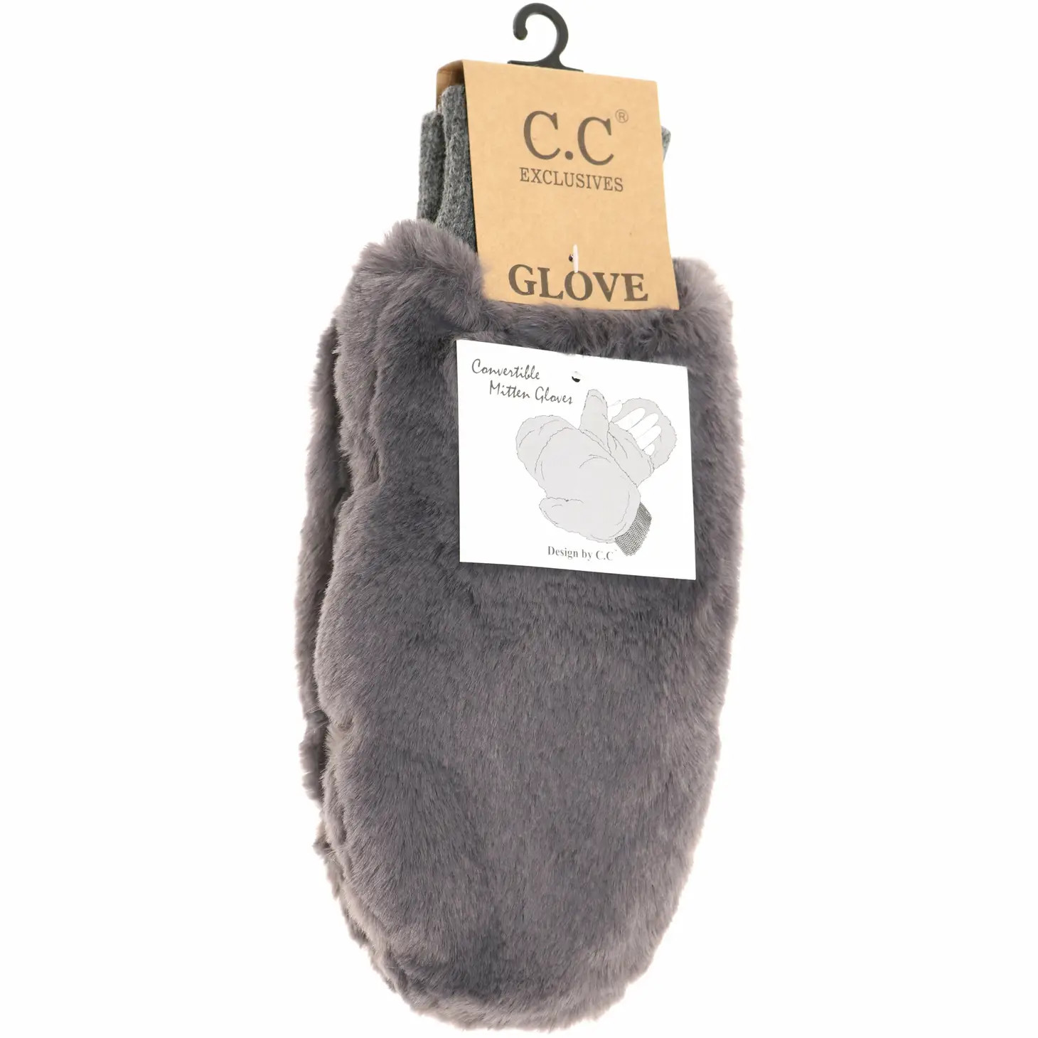 Mittens Faux Fur Fold Over Finger Convertible Fleece Lined CC Mitten ...