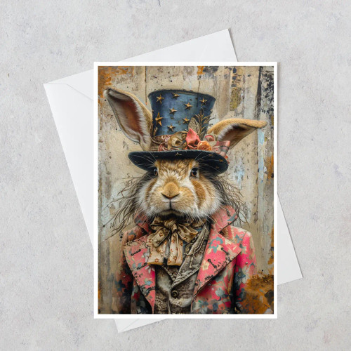 Gentlemen Whimsical Rabbit Suit Top Hat Greeting Card Blank Inside - Go ...