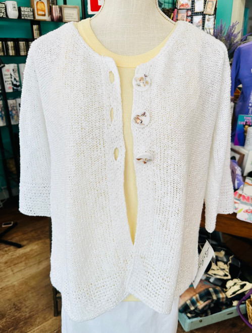 LuLu B 3 Button Cardigan White - Go Brazen
