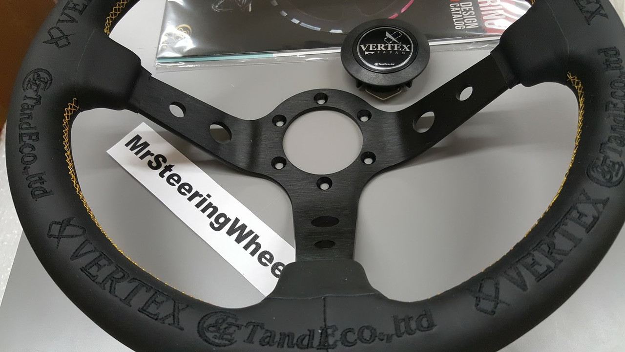 Vertex King Black Leather Gold Stitch Steering Wheel | MrSteeringWheel